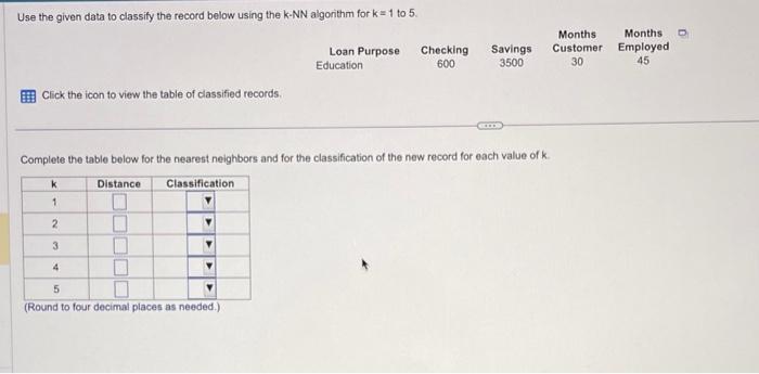 Solved Use the given data to classity the record below using | Chegg.com
