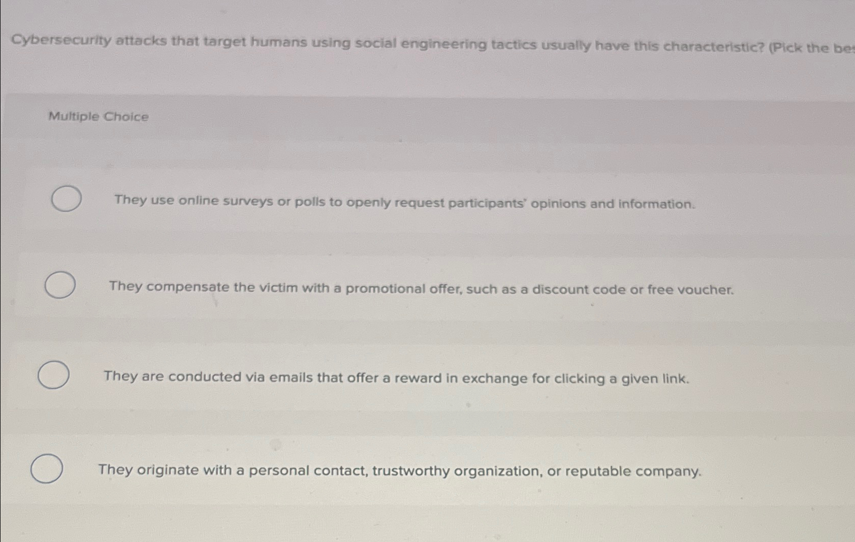 Solved Cybersecurity attacks that target humans using social | Chegg.com