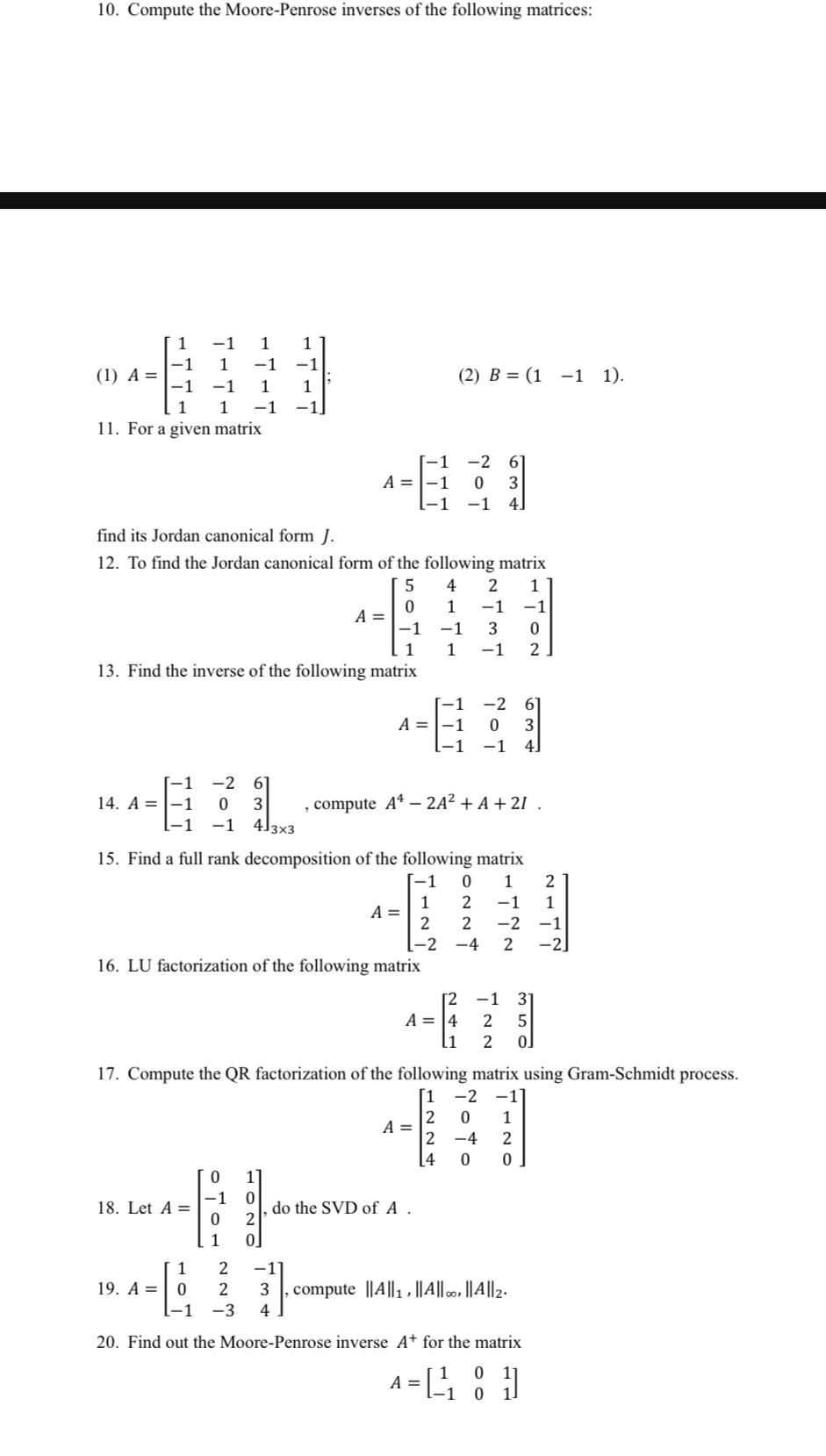 Solved Compute the Moore-Penrose inverses of the following | Chegg.com