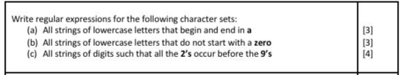 Solved Write regular expressions for the following character | Chegg.com