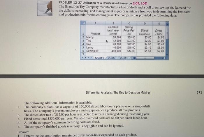 Solved PROBLEM 12-27 Utilization of a Constrained Resource | Chegg.com