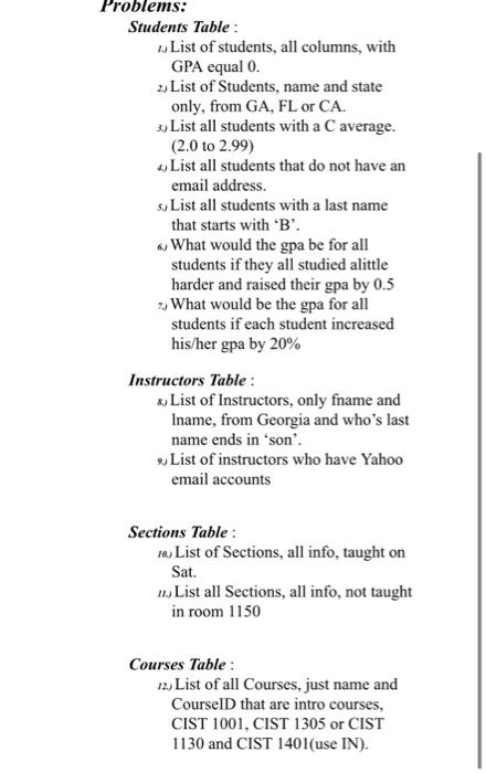 Solved Students Table : ι List of students, all columns, | Chegg.com