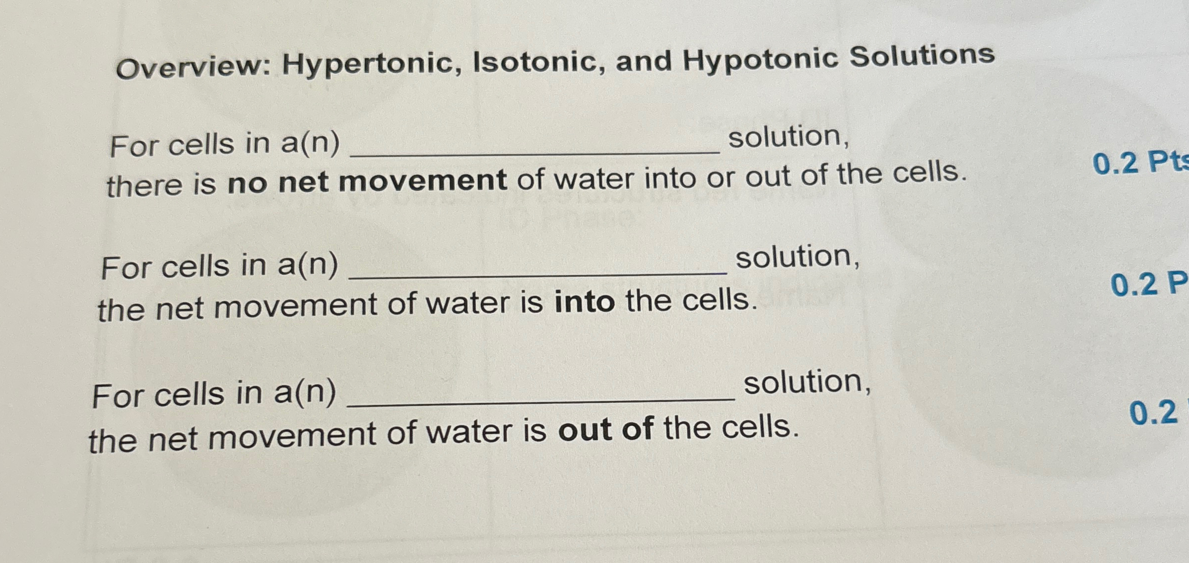 Solved Overview: Hypertonic, Isotonic, and Hypotonic | Chegg.com