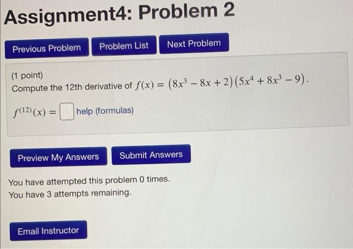 Solved Assignment4 Problem 2 Previous Problem Problem List 