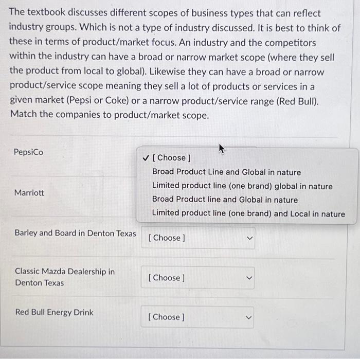 Solved The textbook discusses different scopes of business | Chegg.com