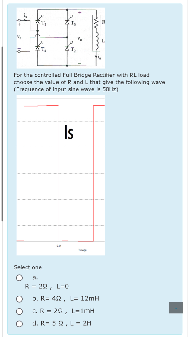 Solved For the controlled Full Bridge Rectifier with RL load | Chegg.com