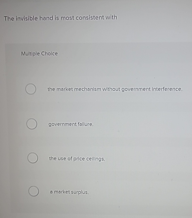 Solved The invisible hand is most consistent withMultiple | Chegg.com