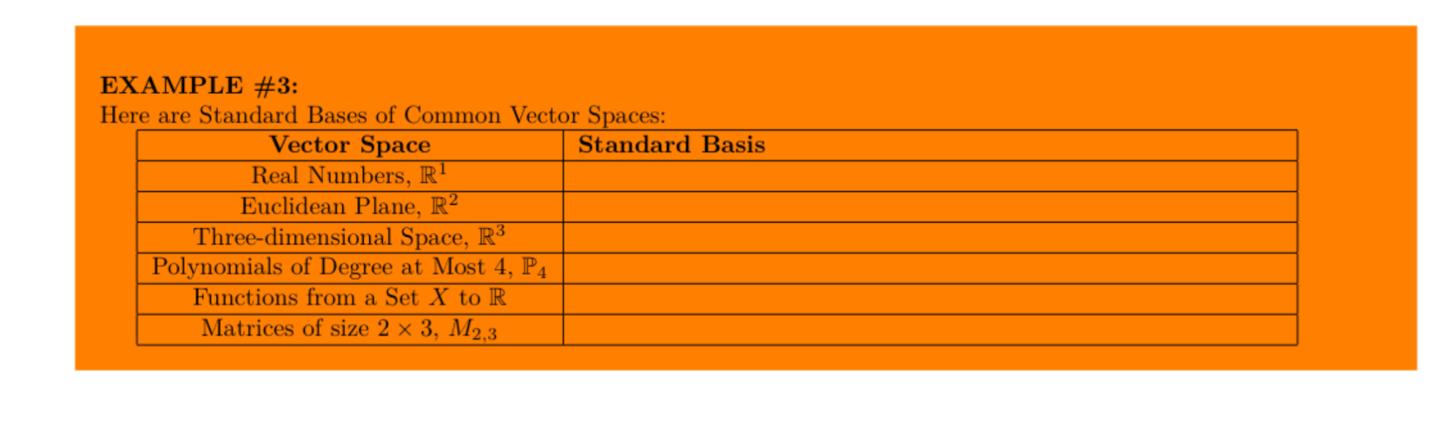 Solved EXAMPLE #3:Here are Standard Bases of Common Vector | Chegg.com
