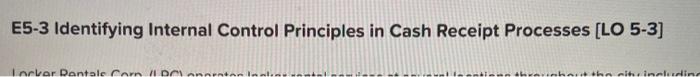 Solved E5-3 Identifying Internal Control Principles in Cash | Chegg.com