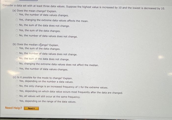 Solved onsider a data set with at least three data values. | Chegg.com