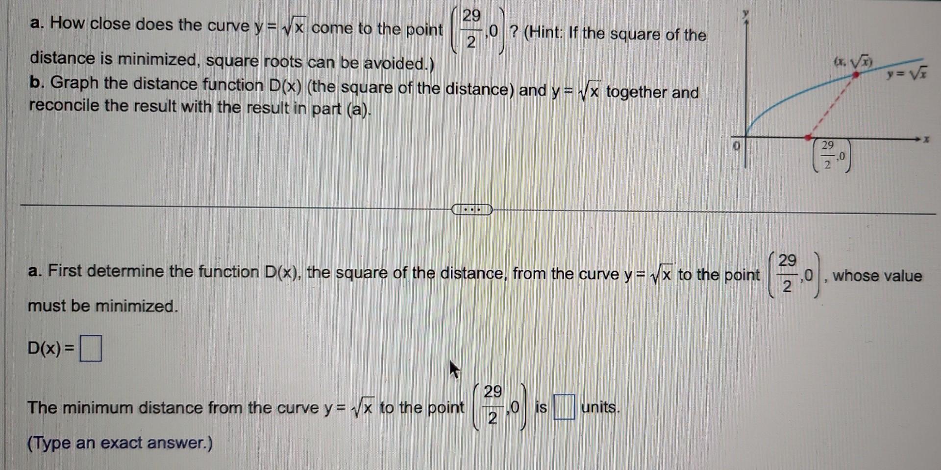 Solved a. How close does the curve y=x come to the point | Chegg.com
