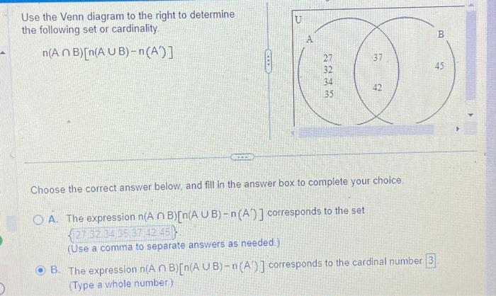 Solved Use the Venn diagram to the right to determine the | Chegg.com
