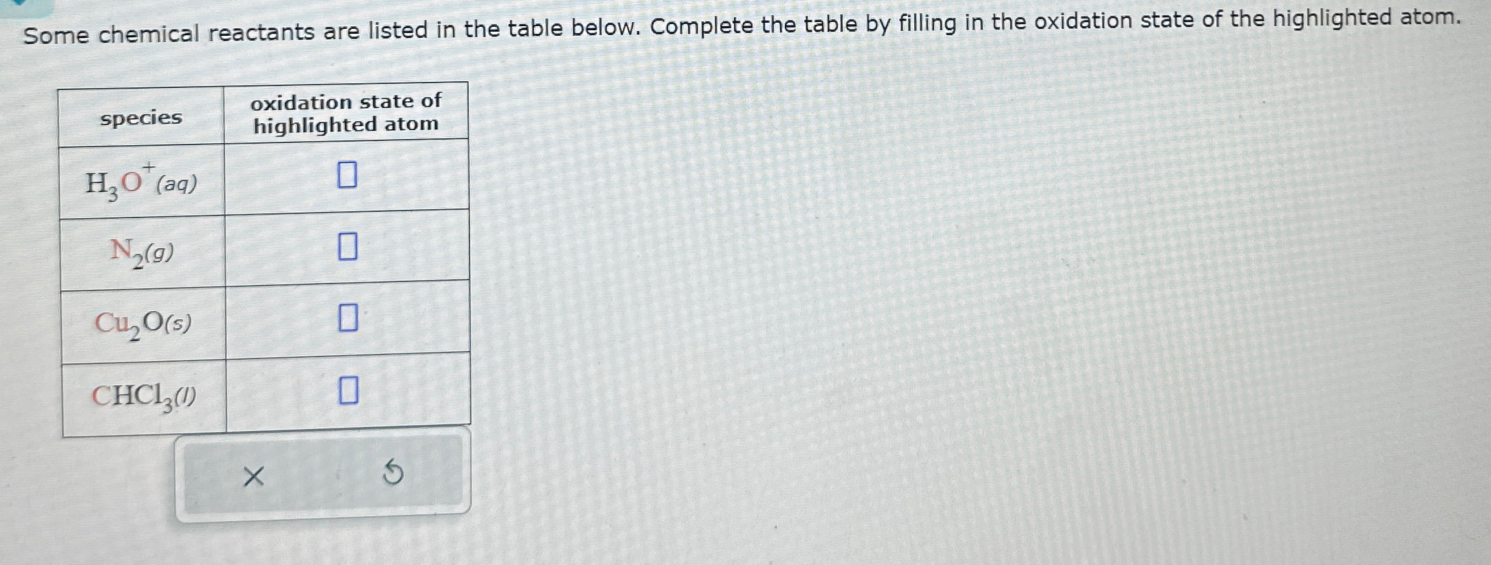 Some chemical reactants are listed in the table | Chegg.com