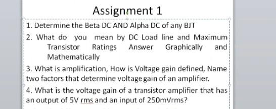 Solved Assignment 1 1. Determine the Beta DC AND Alpha DC of | Chegg.com