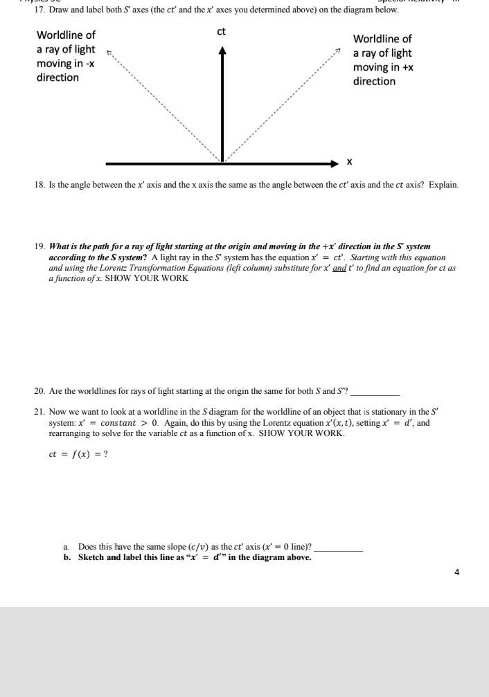 Solved 17. Draw and label both S axes (the ct' and the x' | Chegg.com