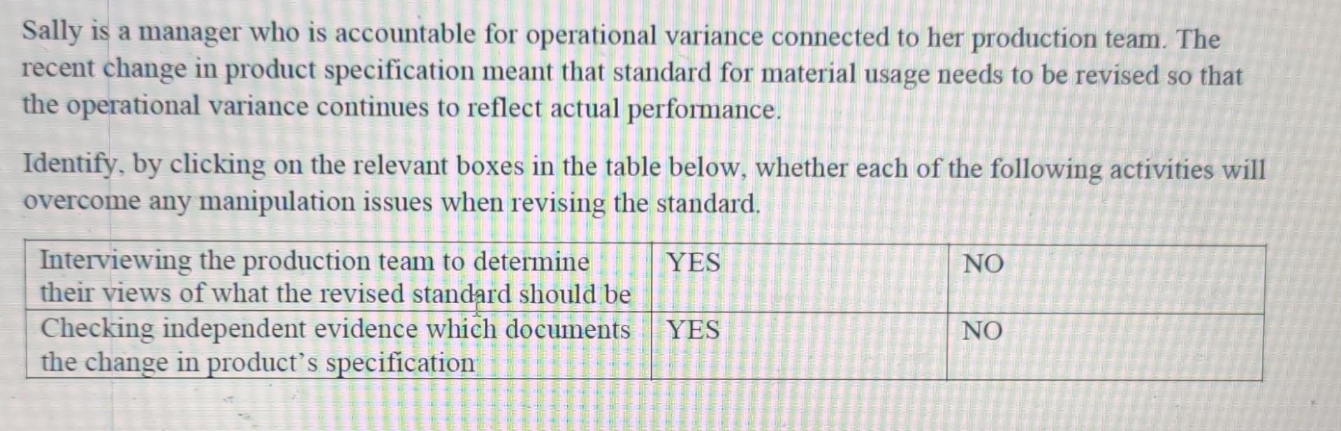 Solved Sally is a manager who is accountable for operational | Chegg.com