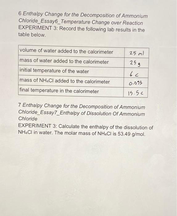 1 Enthalpy Change for the Decomposition of Ammonium | Chegg.com