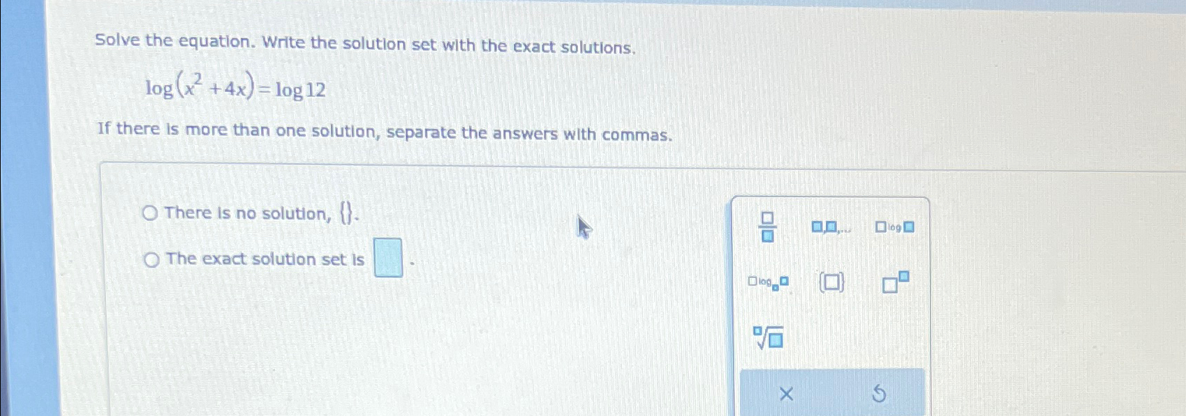 Solved Solve the equation. Write the solution set with the | Chegg.com