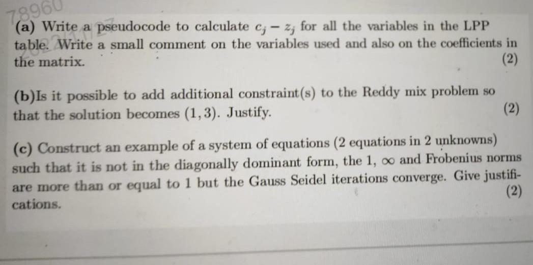 Solved (a) Write a pseudocode to calculate cj−zj for all the | Chegg.com