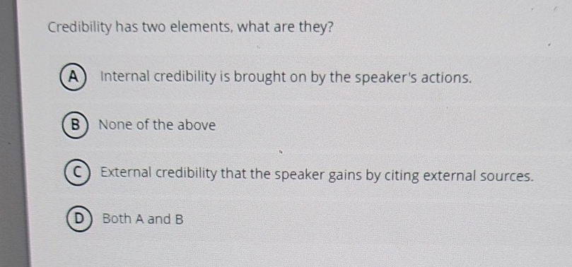 Solved Credibility has two elements, what are they?Internal | Chegg.com