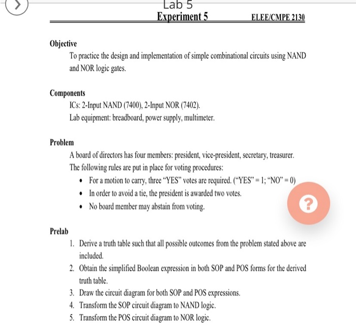 Solved Lab 5 Experiment 5 ELEE/CMPE 2130 Objective To | Chegg.com