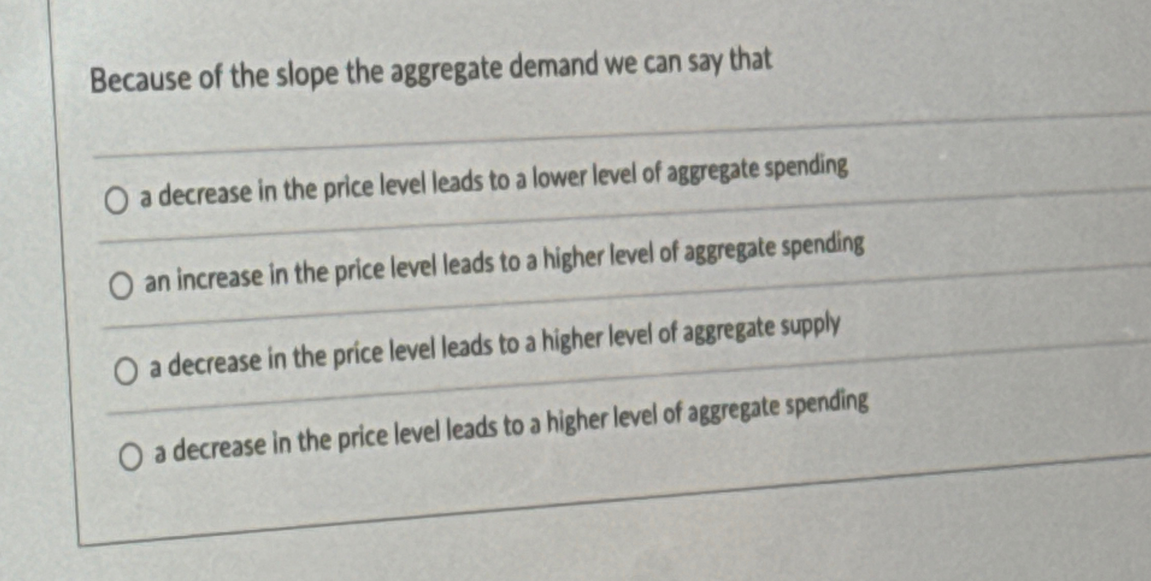 Solved Because of the slope the aggregate demand we can say | Chegg.com