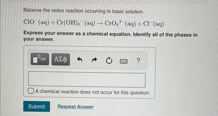 Solved Balance the redox reaction occurring in basic | Chegg.com