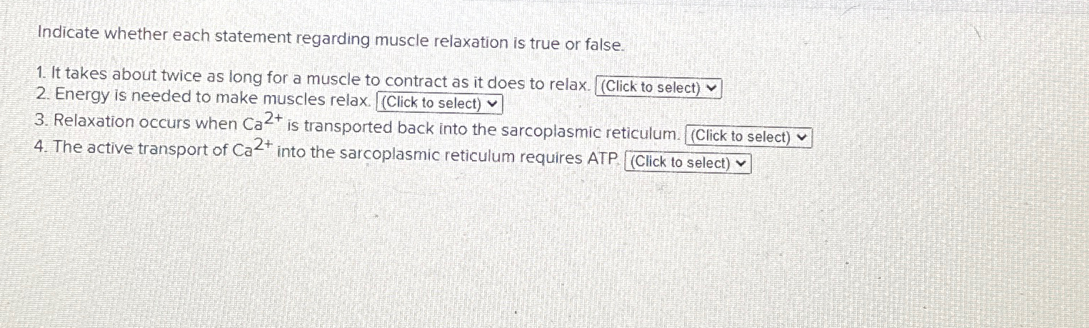 Solved Indicate whether each statement regarding muscle | Chegg.com