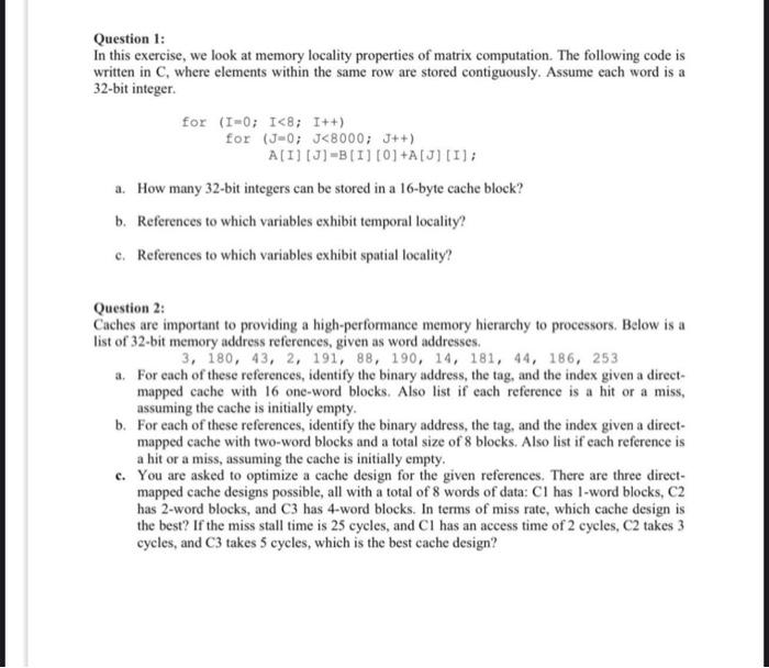 Solved Question 1: In this exercise, we look at memory | Chegg.com