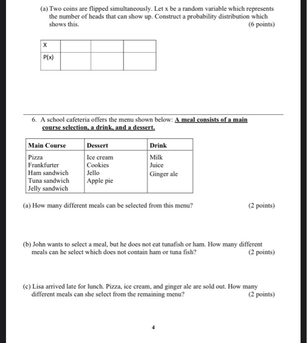 Solved (a) Two coins are flipped simultaneously. Let x be a | Chegg.com