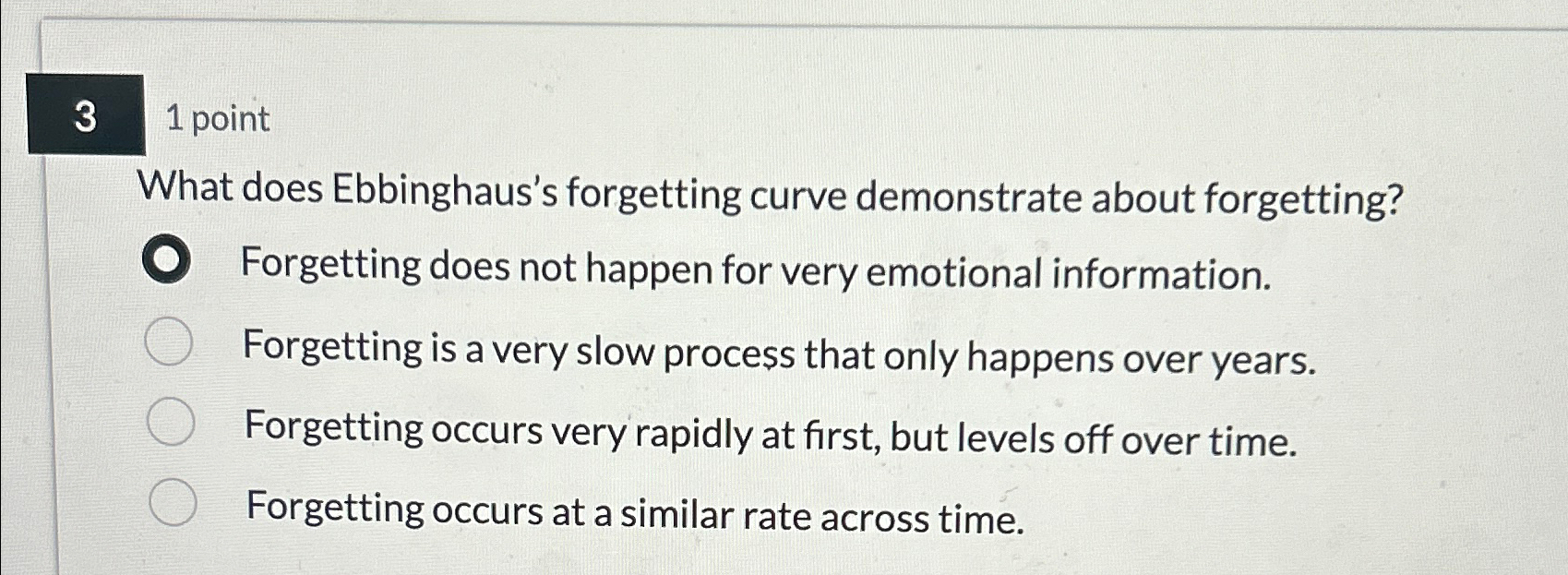 Solved 31 ﻿pointWhat does Ebbinghaus's forgetting curve | Chegg.com