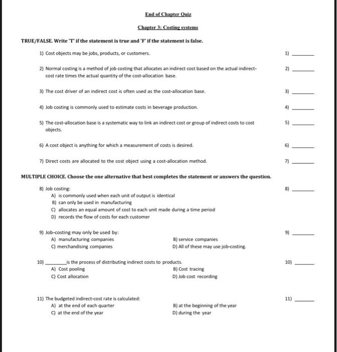 Solved True False Write T If The Statement Is True And