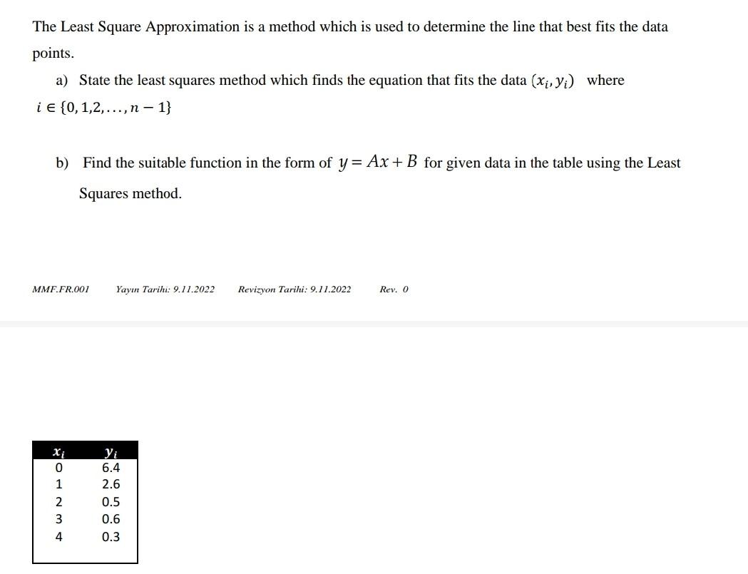 Solved The Least Square Approximation is a method which is | Chegg.com