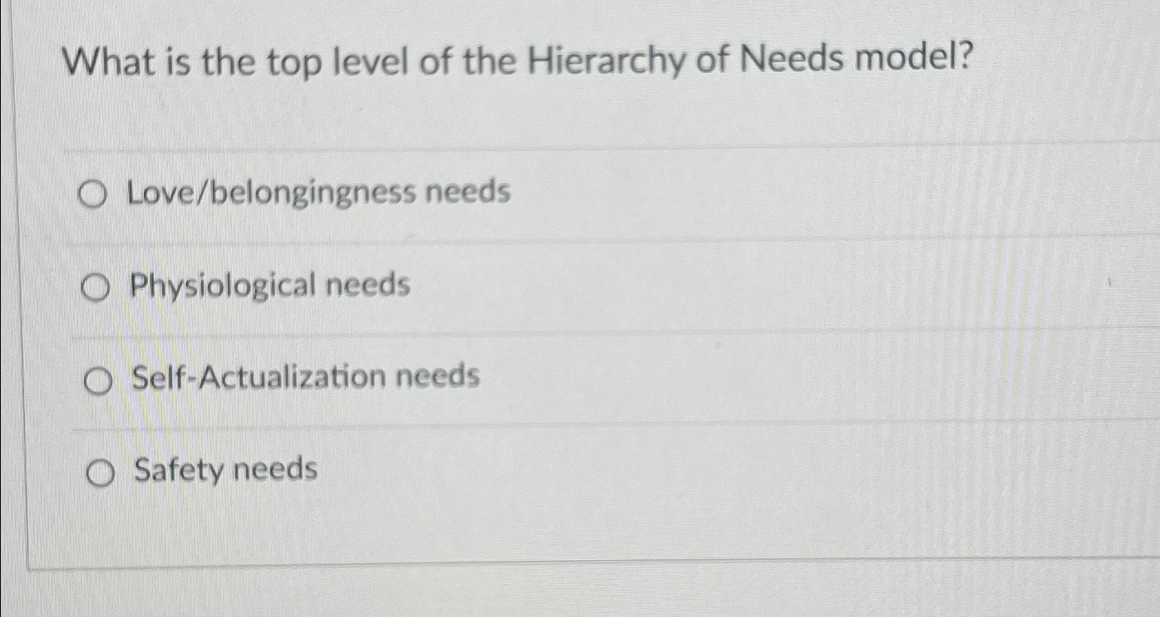 Solved What is the top level of the Hierarchy of Needs | Chegg.com