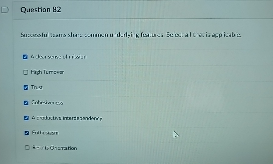 Solved Question 82Successful teams share common underlying | Chegg.com