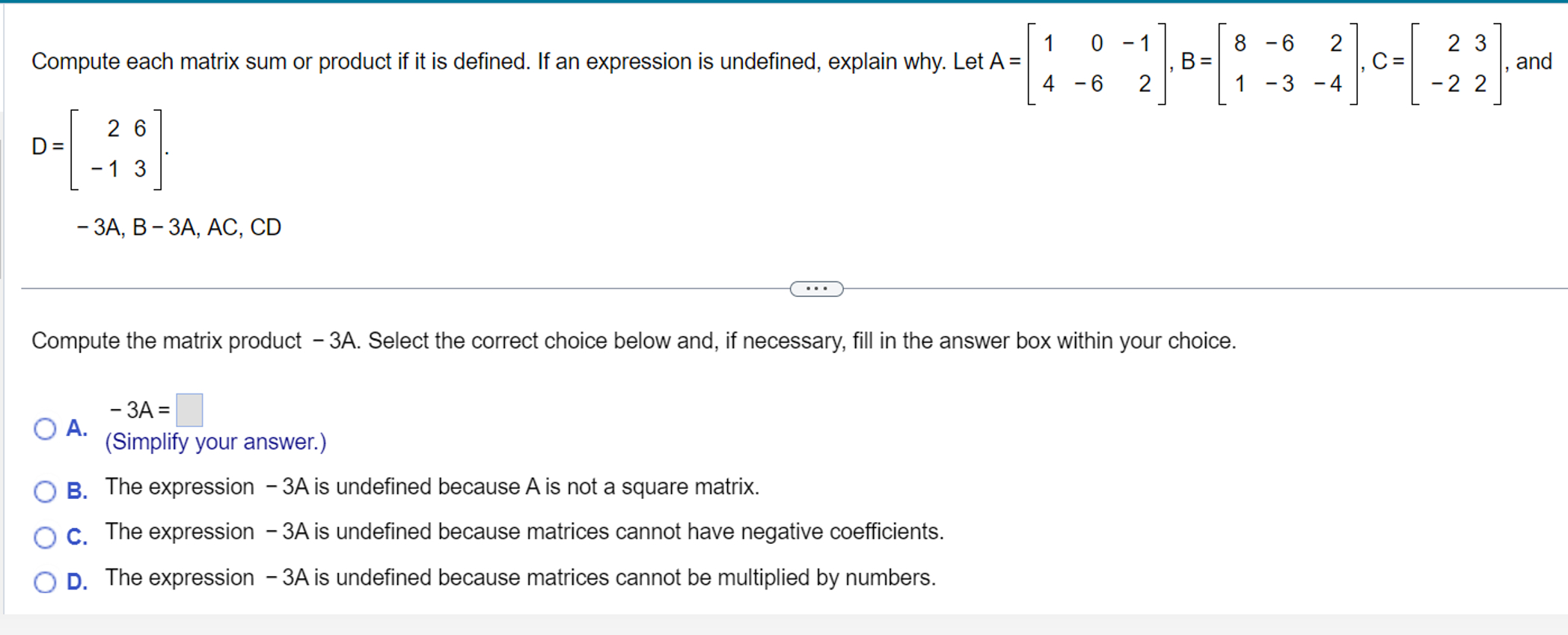 Solved Compute each matrix sum or product if it is defined. | Chegg.com