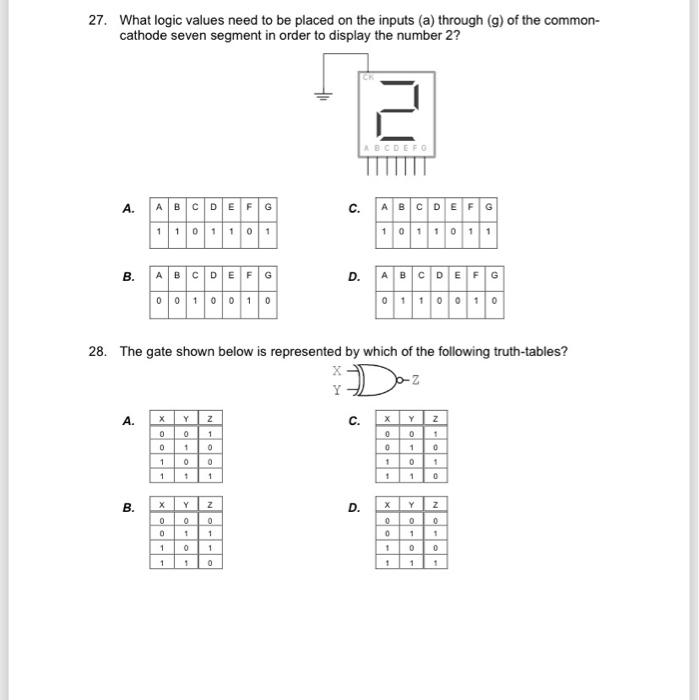 Solved 27. What logic values need to be placed on the inputs | Chegg.com