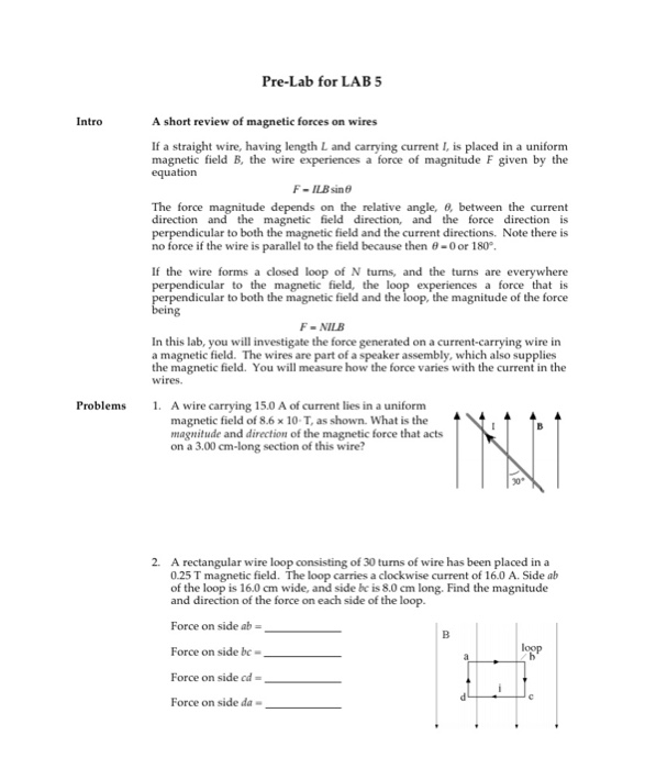 Solved Pre-Lab for LAB 5 Intro A short review of magnetic | Chegg.com