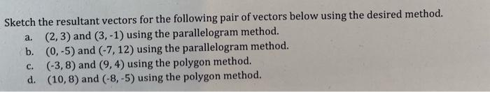 Solved sketch the resultant vectors for the following pair | Chegg.com