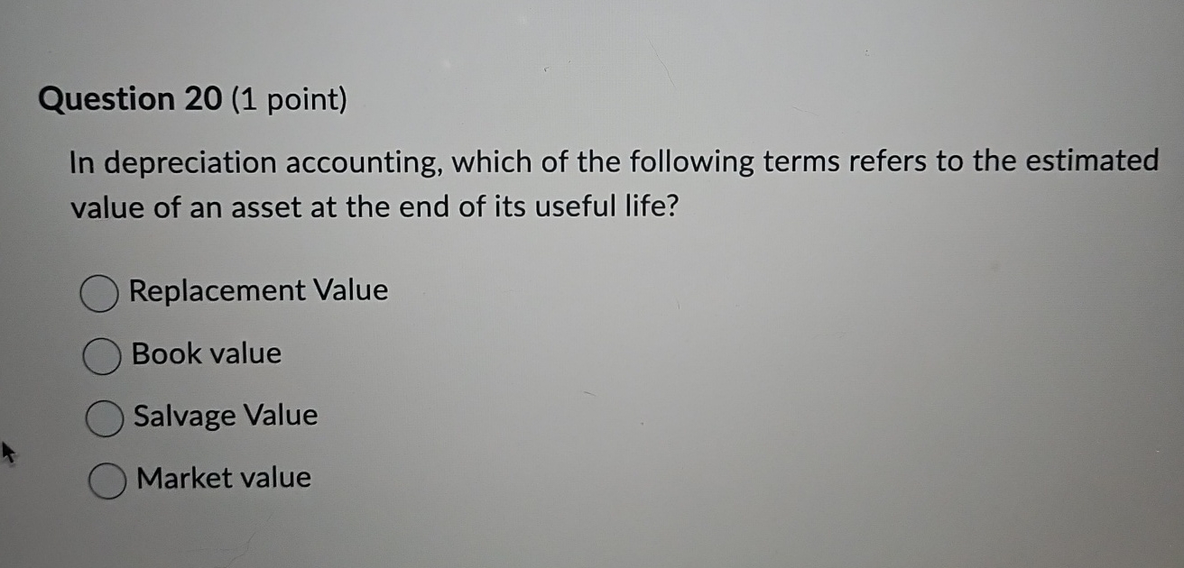 Solved Question 20 (1 ﻿point)In depreciation accounting, | Chegg.com