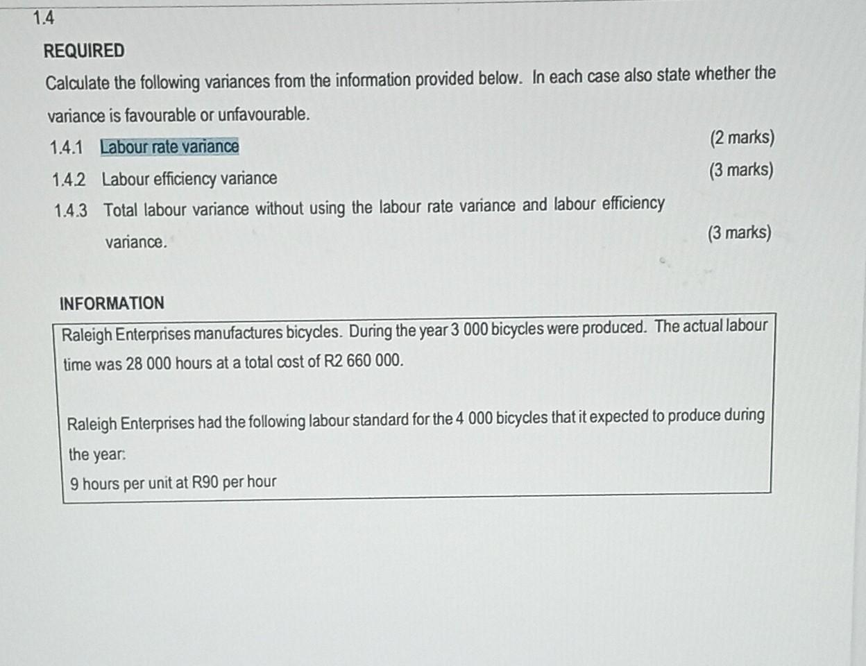 Solved Required Calculate The Following Variances From The