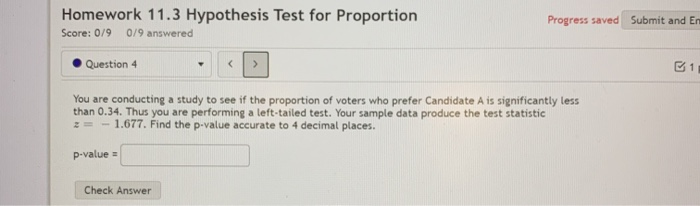 Solved Homework 11.3 Hypothesis Test for Proportion Score: | Chegg.com