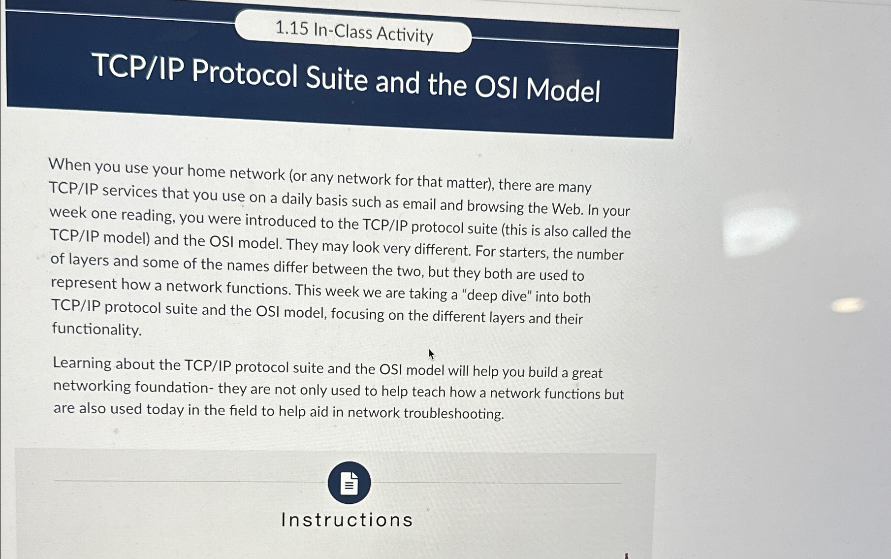 Solved 1.15 ﻿In-Class ActivityTCP/IP Protocol Suite and the | Chegg.com