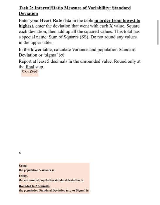 Solved Task 2: Interval/Ratio Measure of Variability: | Chegg.com