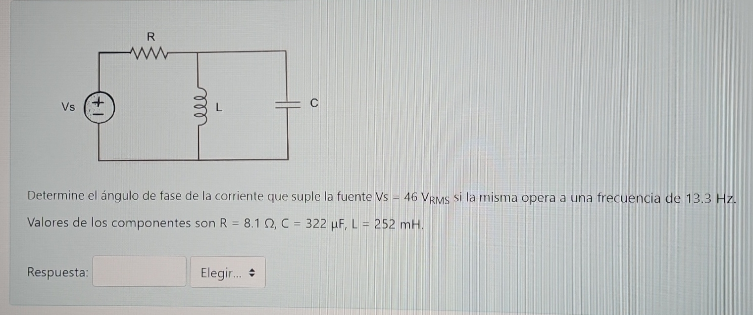 Solved Determine el ángulo de fase de la corriente que suple | Chegg.com