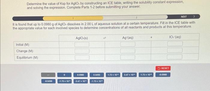 Solved Determine the value of Ksp for AglO, by constructing | Chegg.com