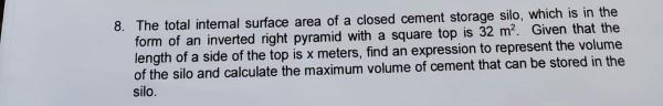 Solved 8. The total intemal surface area of a closed cement | Chegg.com