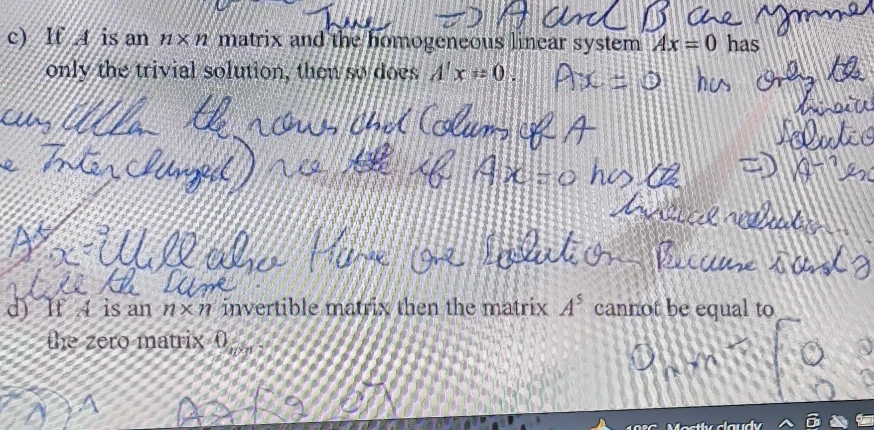 Solved ) If A is an n×n matrix and the homogeneous linear | Chegg.com