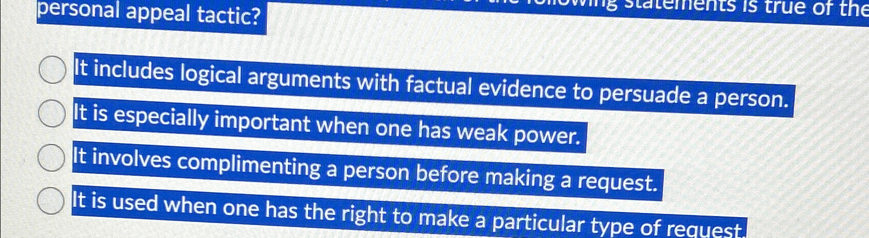 Solved personal appeal tactic?It includes logical arguments | Chegg.com