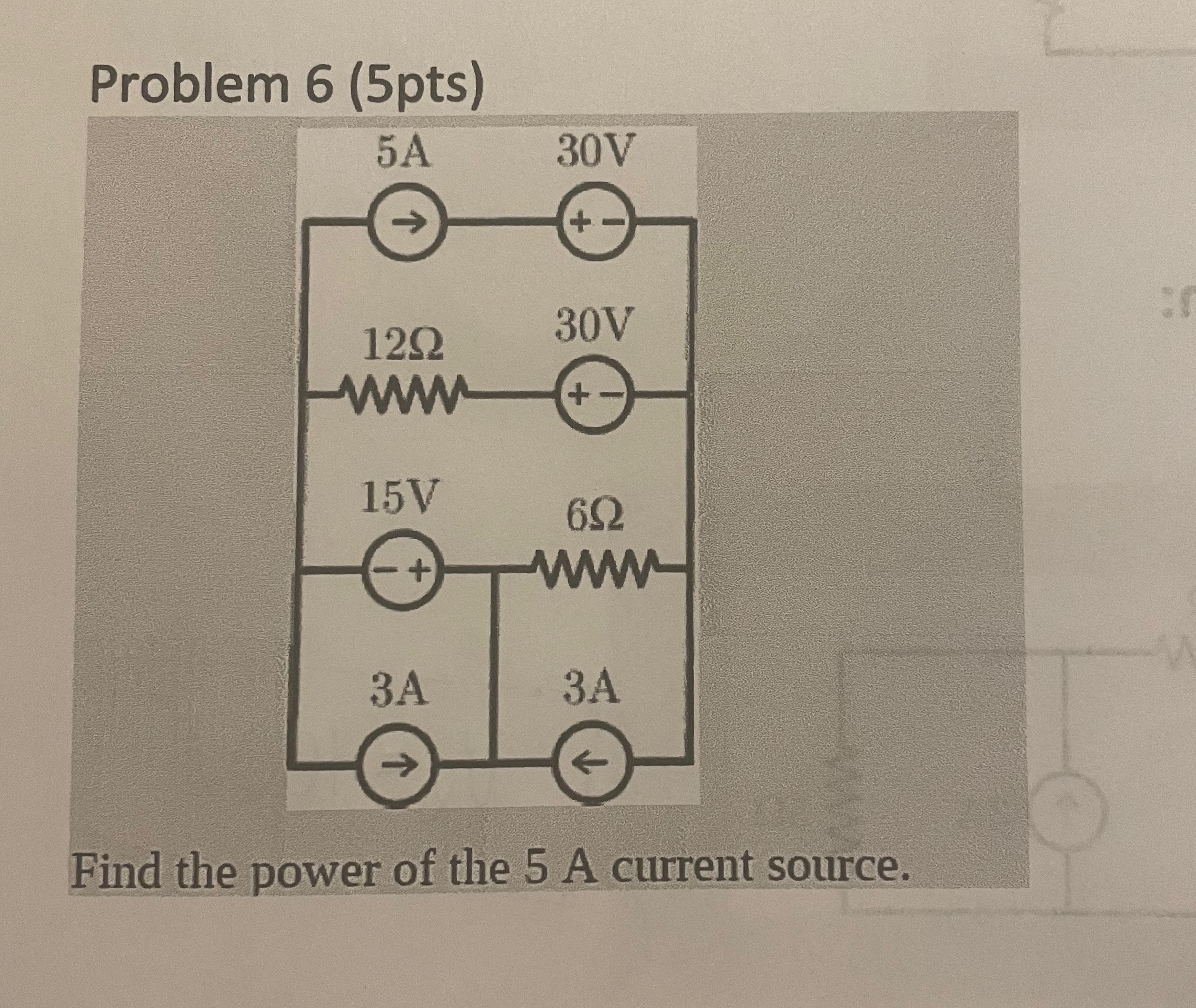 Solved Problem 6 (5pts)Find the power of the 5A current | Chegg.com